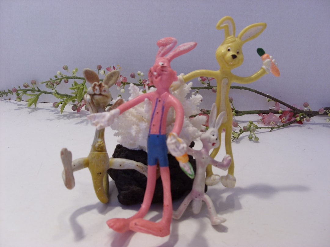 Bunny Rabbits and a Kangaroo Stretchy Rubber Toy Figurines Group of ...