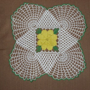 Large Crocheted Yellow Rose Doily Vintage White Crochet Doily Has ...