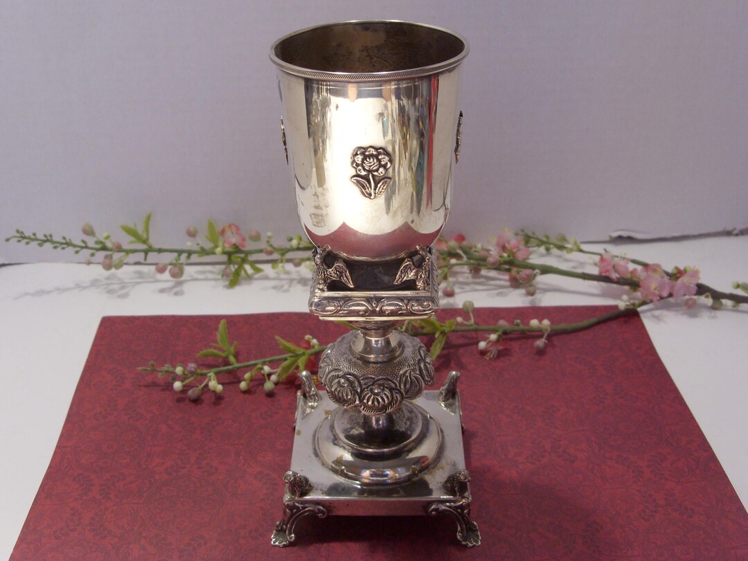 Asher 800 Silver Kiddush Chalice Jewish Religious Goblet Vessel Footed ...