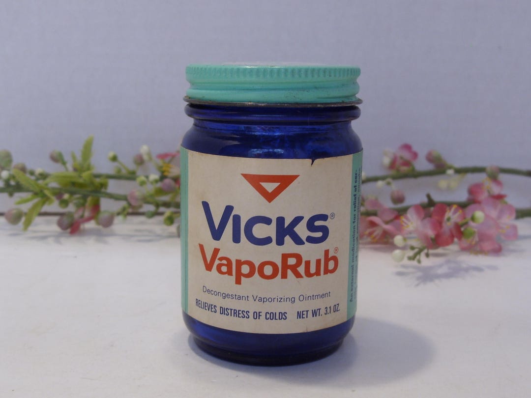 Vicks Vapo Rub Blue Glass Vintage Jar Nearly Empty 3.1 Ounce Size ...