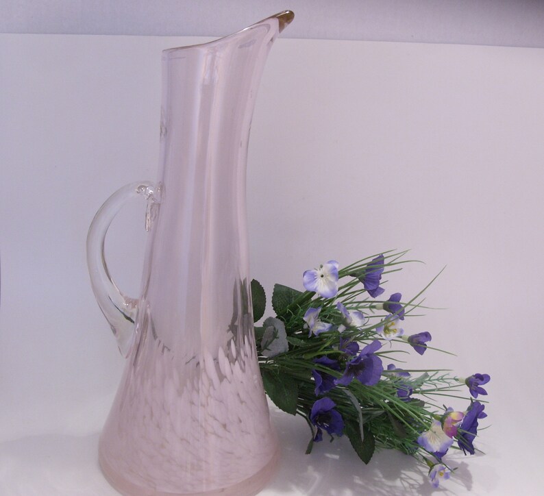 Hand Blown Tall Pink Glass Pitcher Spatterware Bottom Made by | Etsy