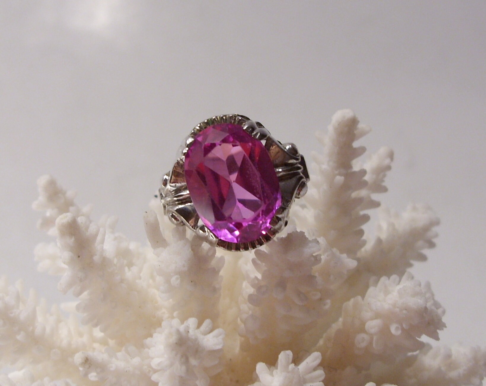 Avant Garde Sterling Silver Ring: Large Pink Stone, Size 4 - Etsy