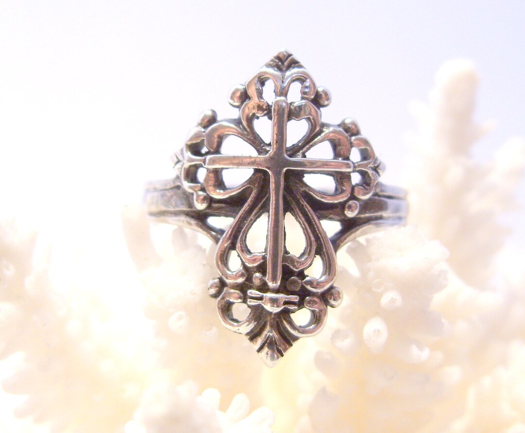 Vintage Sterling Silver Filigree Cross Ring - Size 7.25 - Etsy