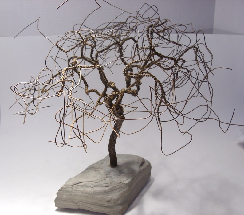 Modern Art Twisted Wire Tree Sculpture on Rock Base Artist | Etsy