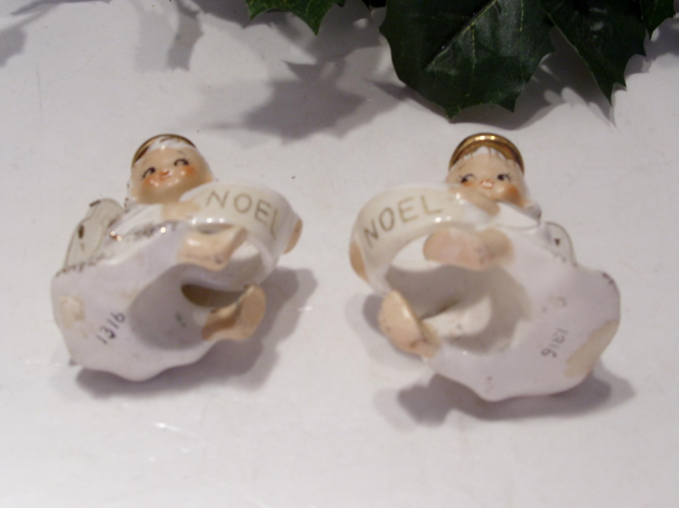 Vintage Lefton Noel Angel Candle Huggers: 1950s Ceramic Christmas Decor ...