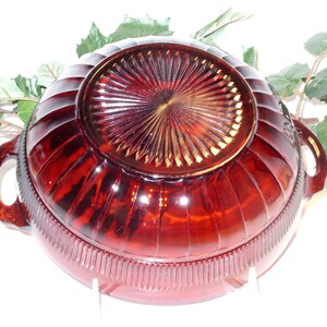 Anchor Hocking Ruby Red 8 Inch Depression Glass Bowl With Handles ...
