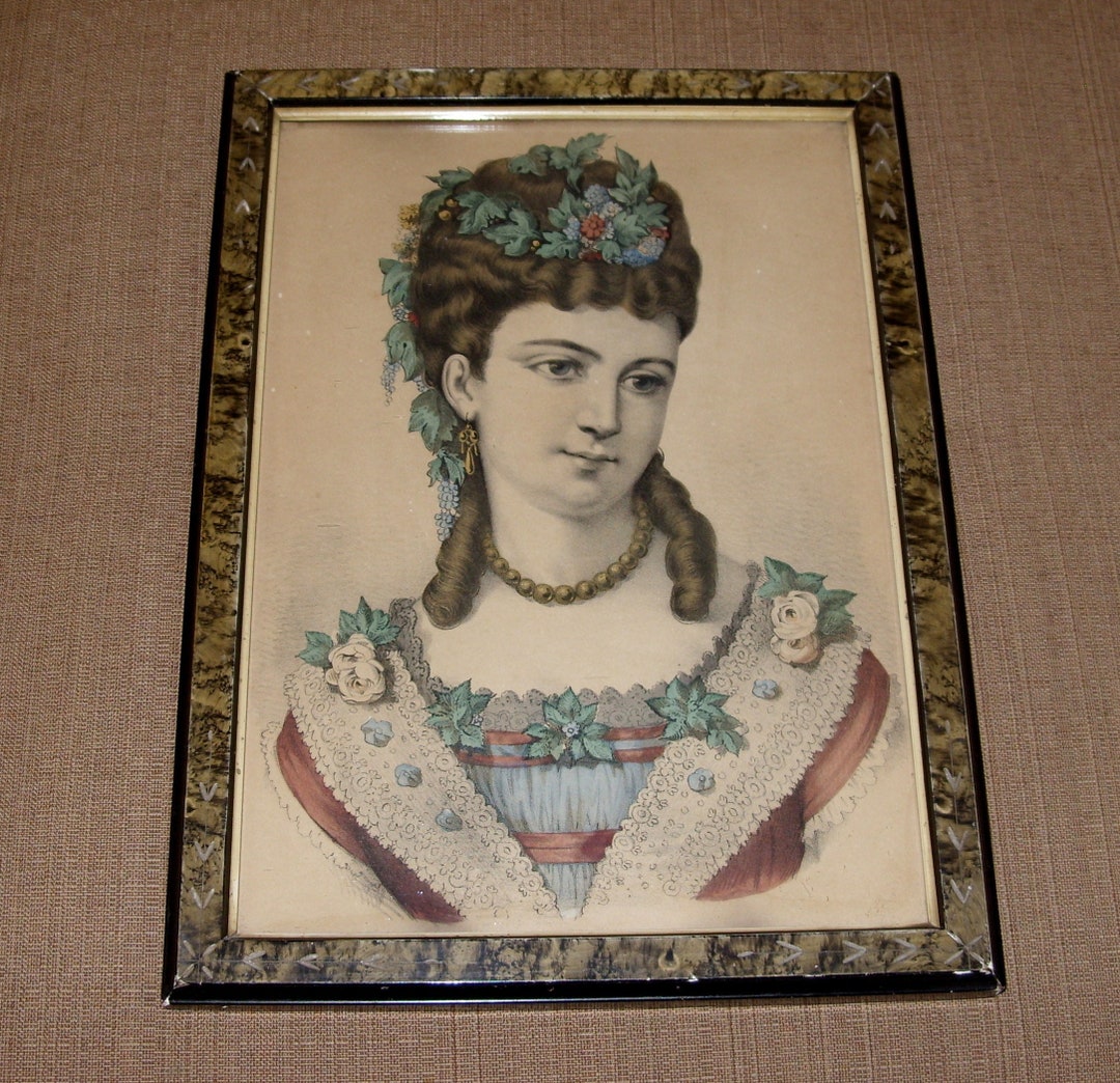 Victorian Woman Engraving: Antique Framed Portrait With Pearls - Etsy