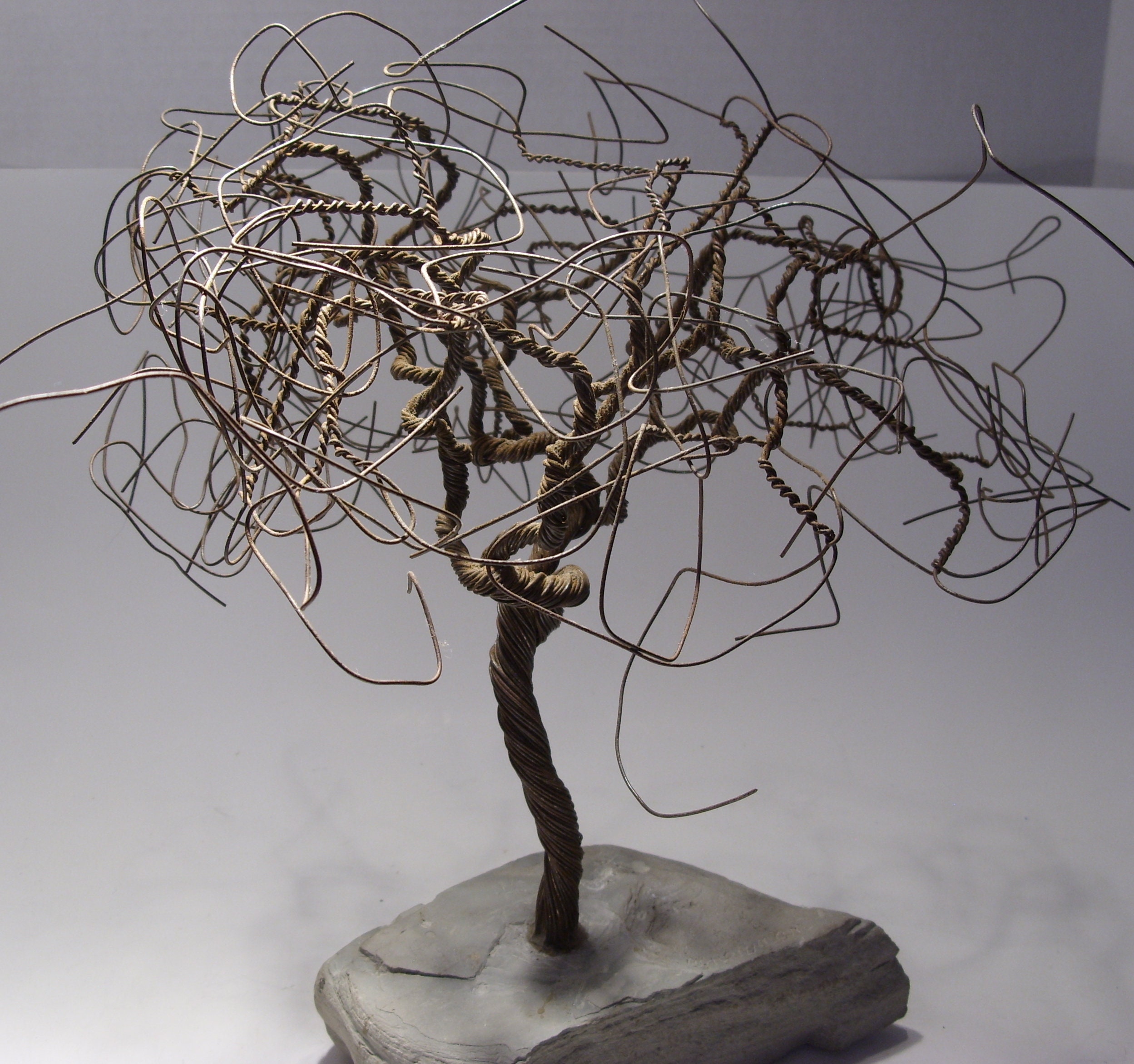 Modern Art Twisted Wire Tree Sculpture on Rock Base Artist | Etsy