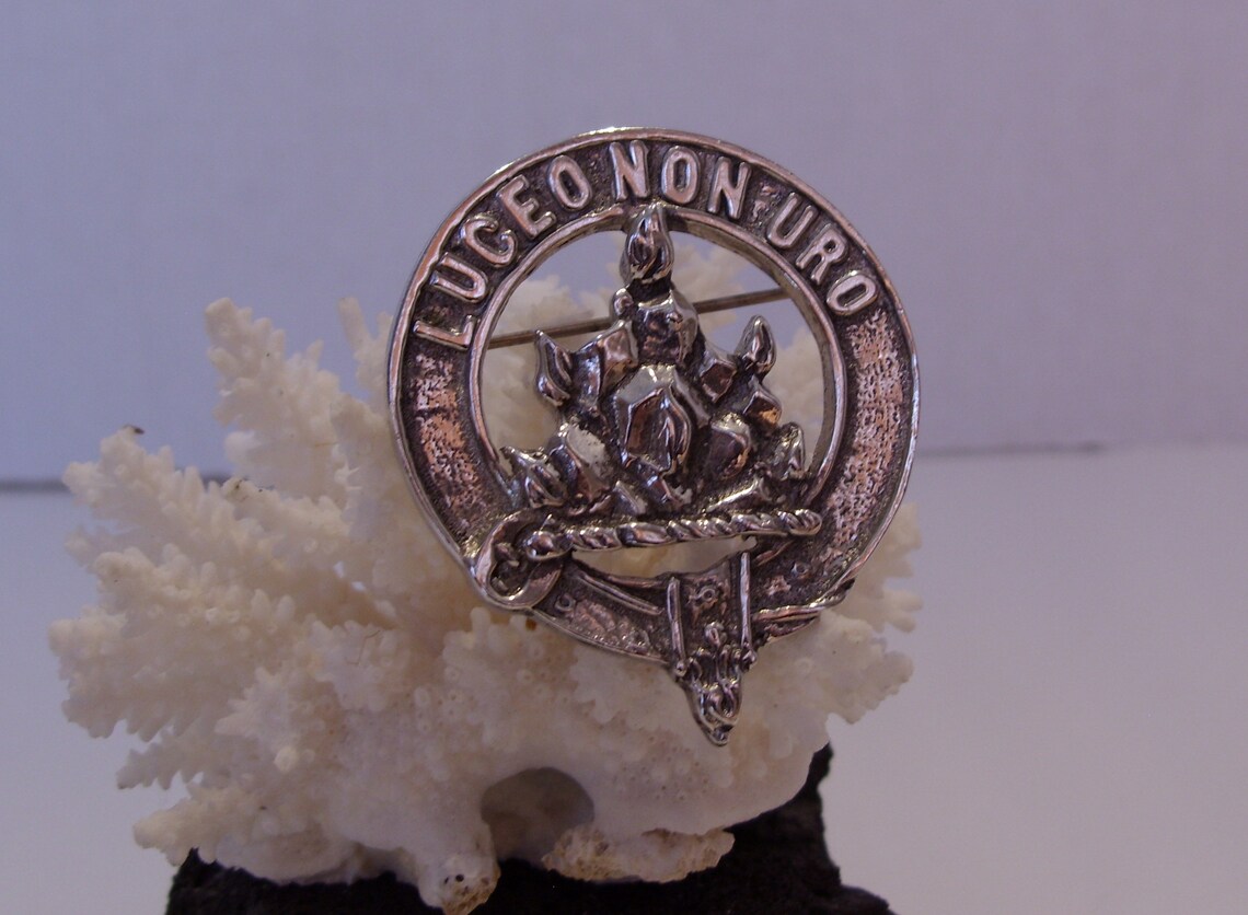 Mackenzie Clan Crest Brooch Pin Has Mountain in Flames With | Etsy