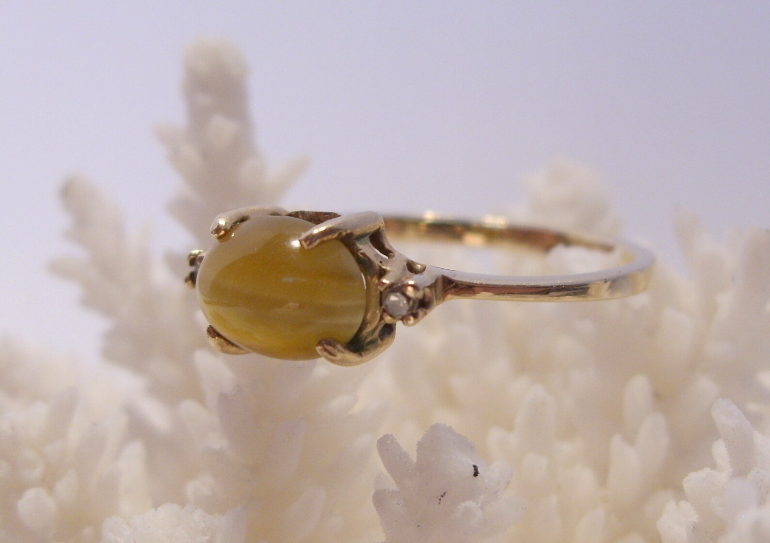 Cats Eye and Diamond 14 K Gold Ring FREE SHIPPING USA Cats Eye - Etsy
