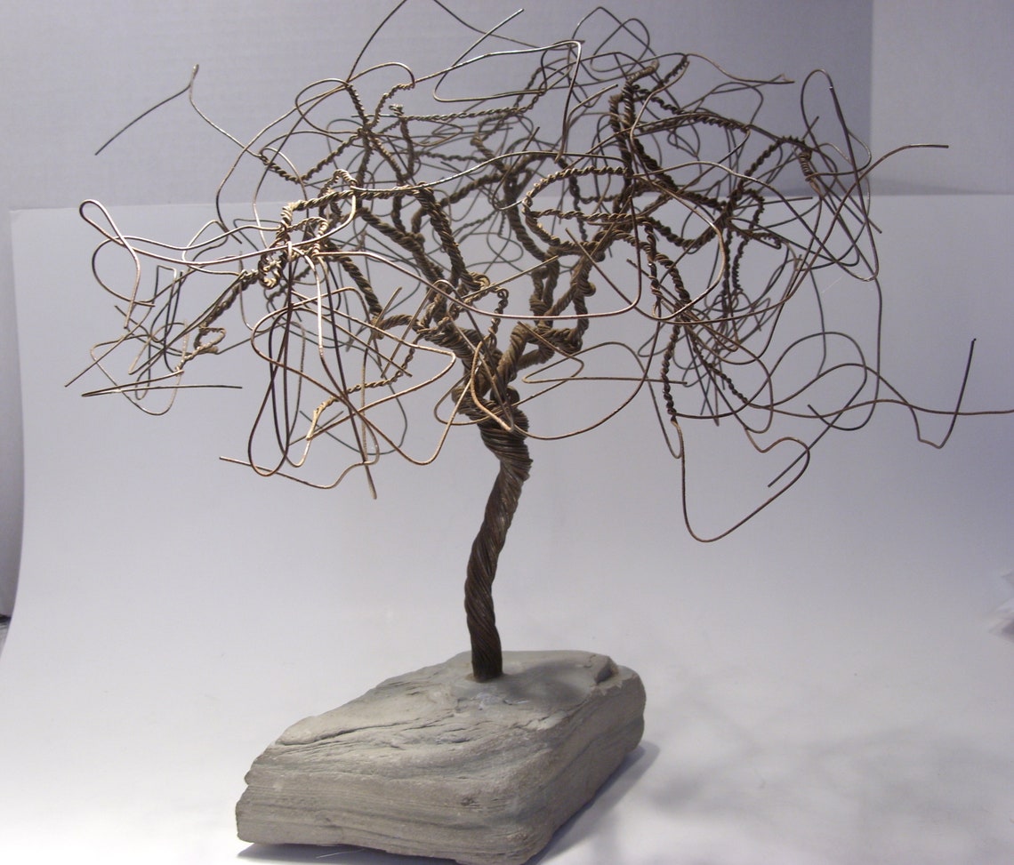 Modern Art Twisted Wire Tree Sculpture on Rock Base Artist - Etsy
