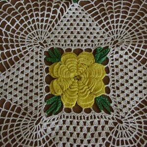 Large Crocheted Yellow Rose Doily Vintage White Crochet Doily Has ...