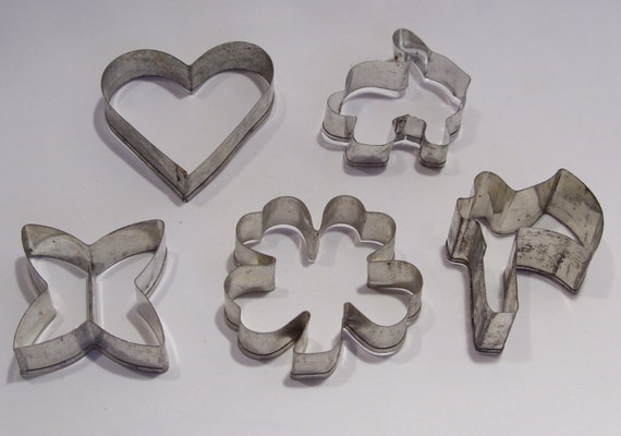 Group of Five Metal Cookie Cutters Includes Heart Clover | Etsy