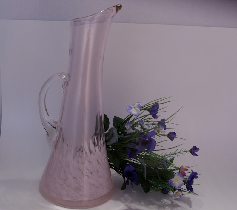 Hand Blown Tall Pink Glass Pitcher Spatterware Bottom Made by | Etsy