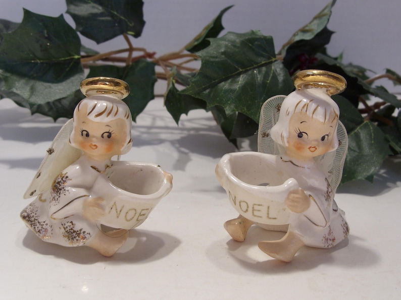 Vintage Lefton Noel Angel Candle Huggers: 1950s Ceramic Christmas Decor ...