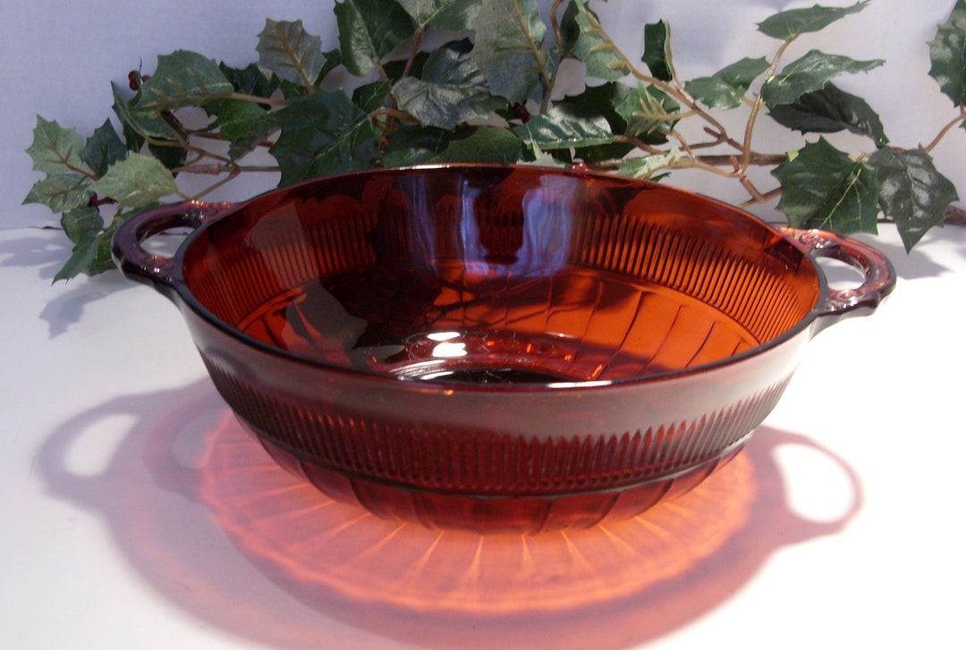 Anchor Hocking Ruby Red 8 Inch Depression Glass Bowl With Handles ...