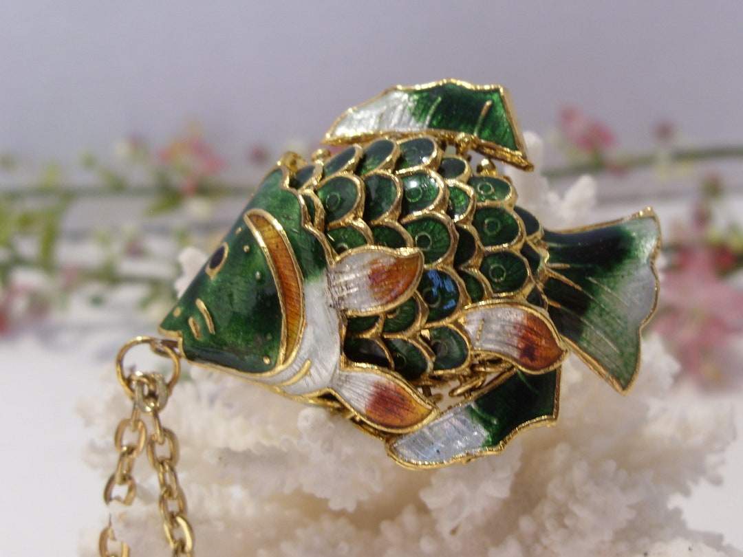Articulated Colorful Enamel Koi Fish Pendant Necklace on 24 Inch Gold ...