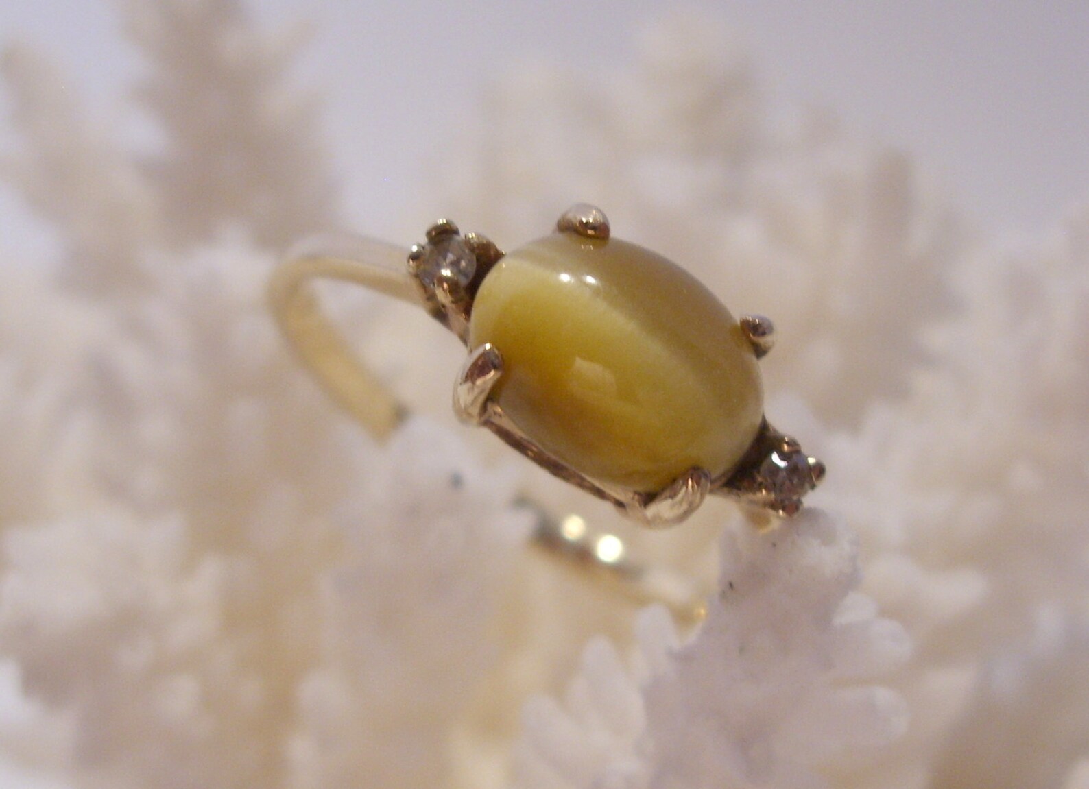 Cats Eye and Diamond 14 K Gold Ring FREE SHIPPING USA Cats Eye - Etsy