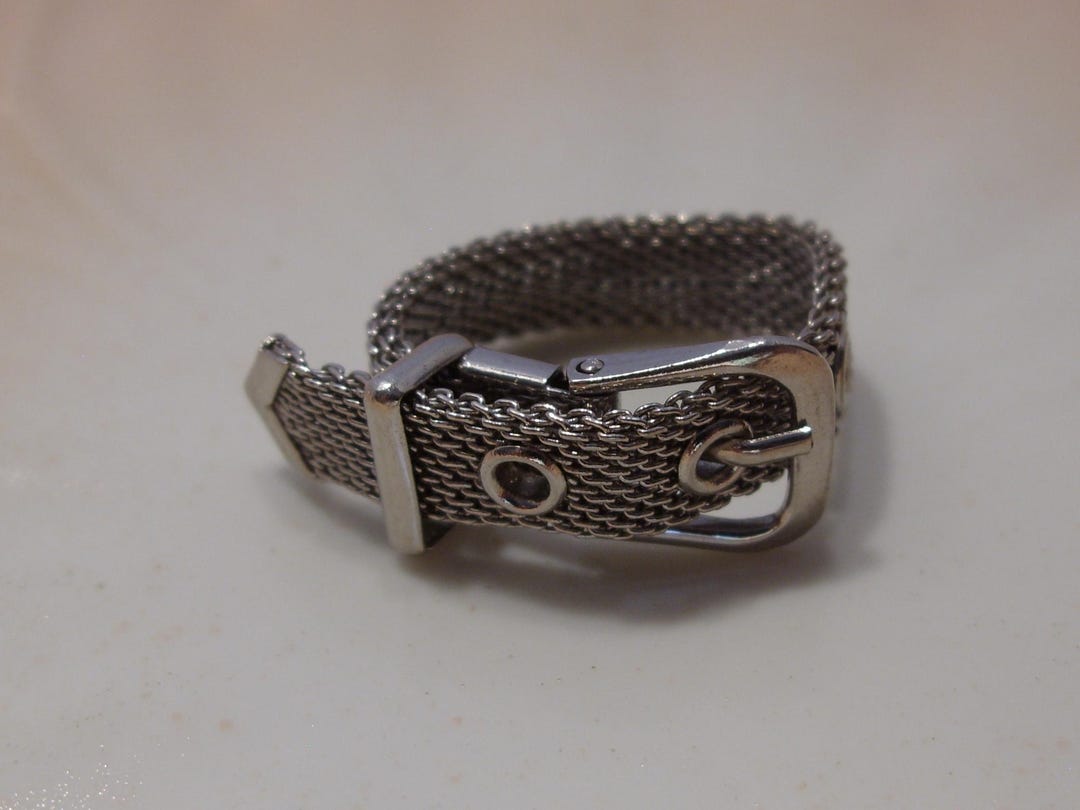 Silver Tone Mesh Buckle Ring With Three Holes for Adjustable Sizing ...
