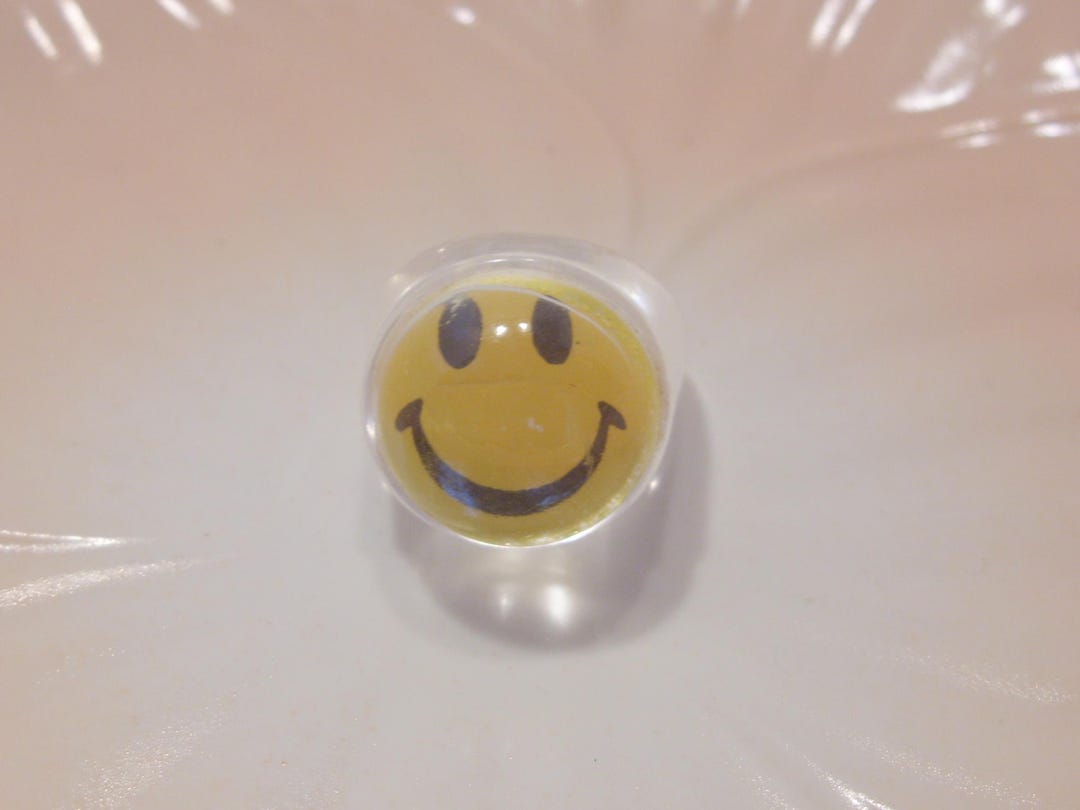 Clear Acrylic Smiley Face Ring Vintage Domed Ring With Yellow Smiley ...