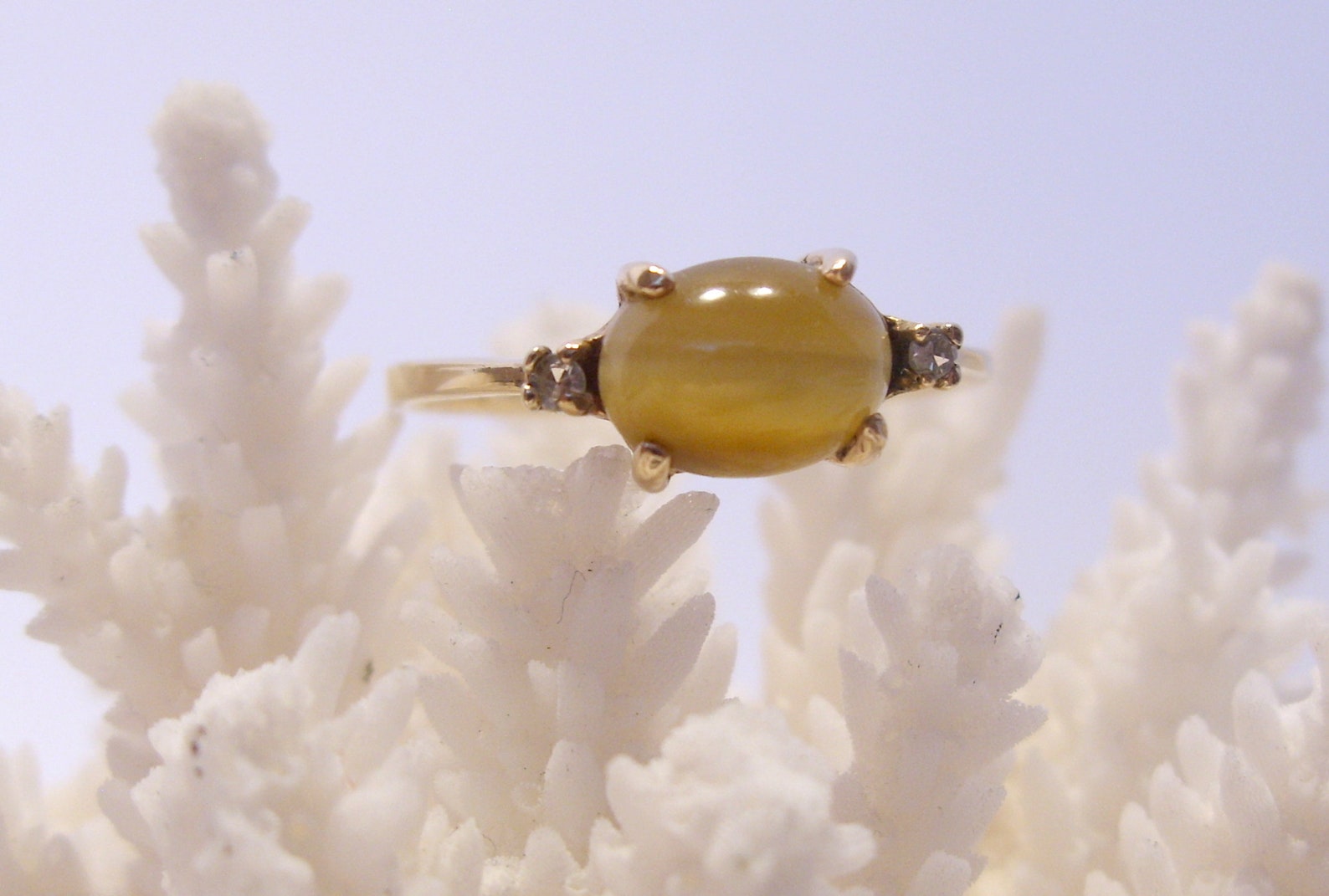 Cats Eye and Diamond 14 K Gold Ring FREE SHIPPING USA Cats Eye - Etsy