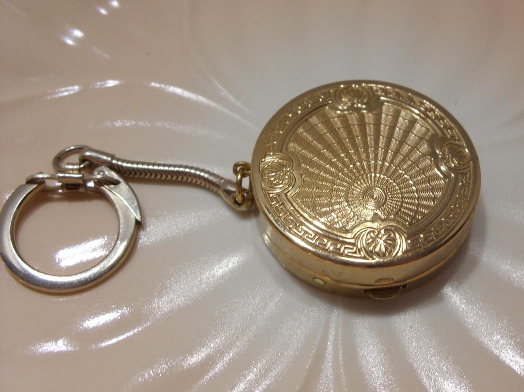 Art Deco Style Round Pill Box Key Chain Vintage Pill Box Key Chain is ...