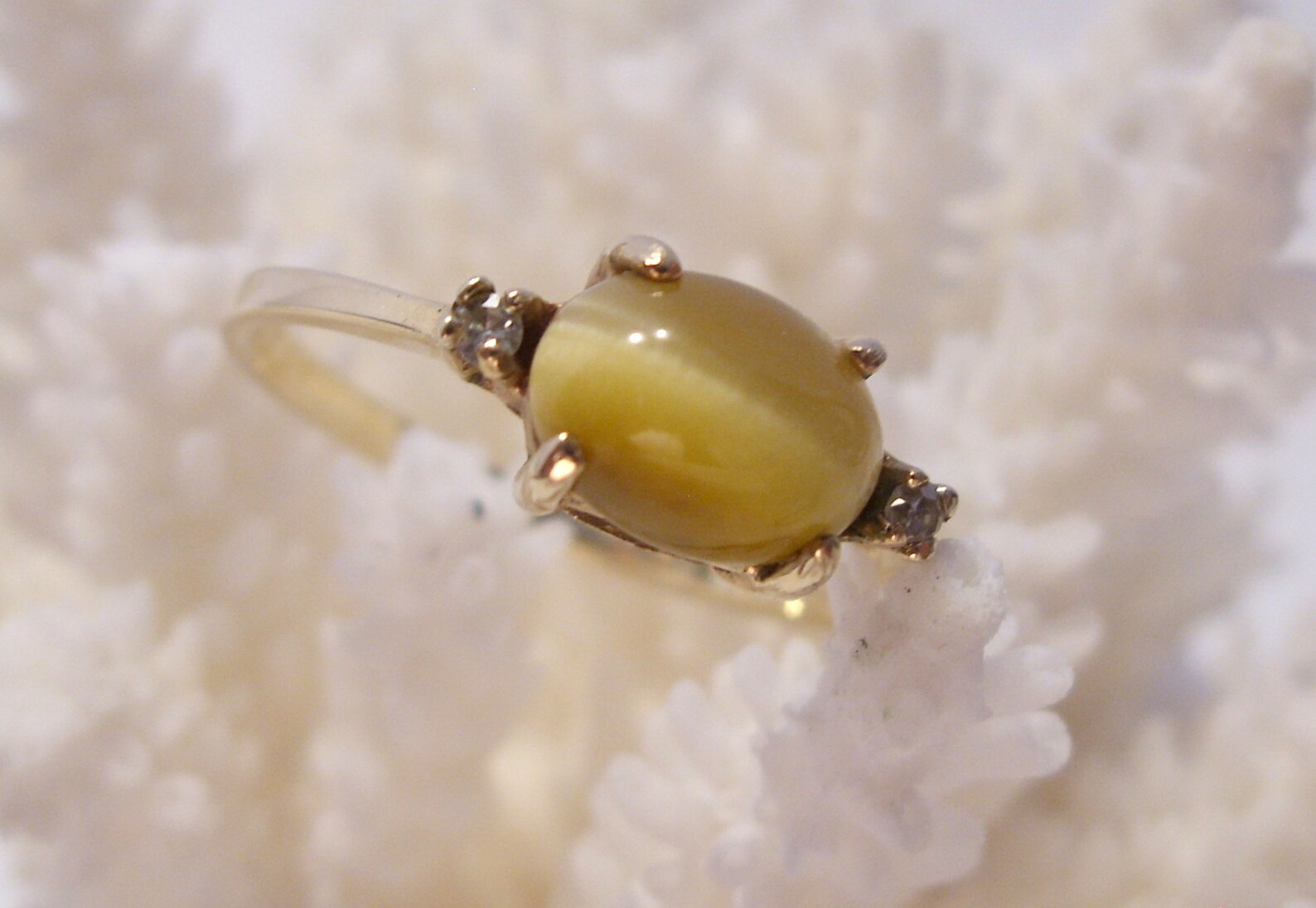 Cats Eye and Diamond 14 K Gold Ring FREE SHIPPING USA Cats Eye - Etsy