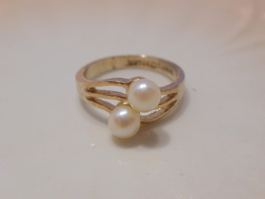 Vintage Double Pearl Ring: 14KT GE Gold Electroplate, Size 6 1/4 - Etsy
