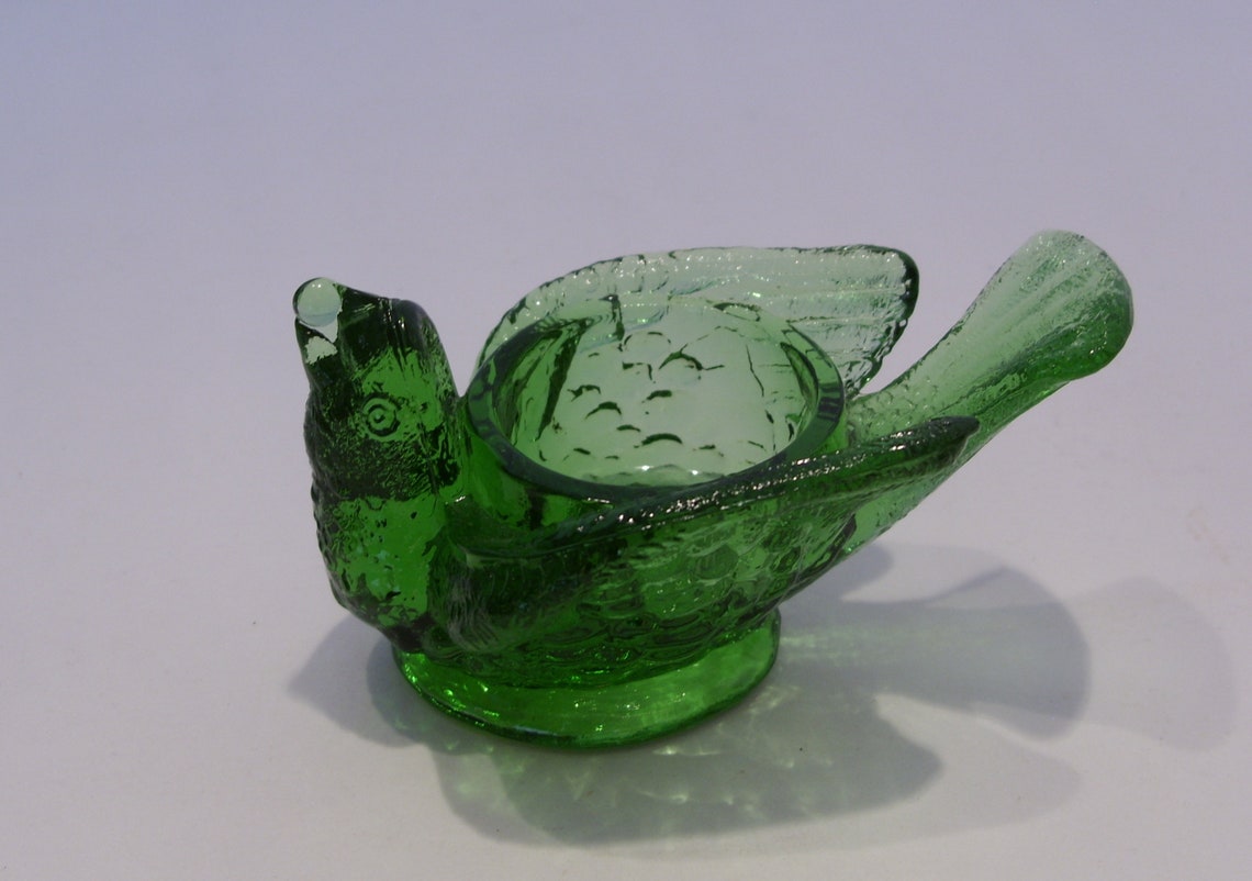 Degenhart Green Glass Bird Salt Dip Salt Cellar Bird with | Etsy