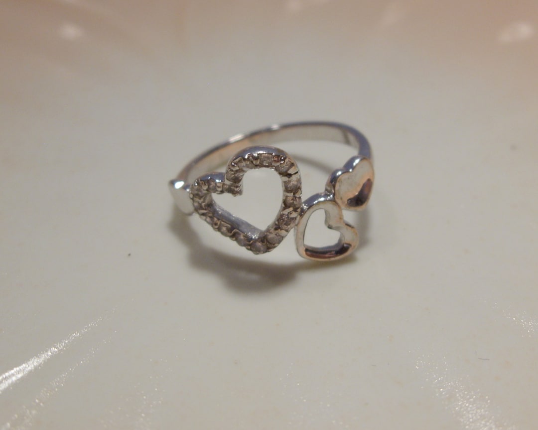 Vintage Sterling Silver Diamond Heart Ring - Size 7 - Etsy
