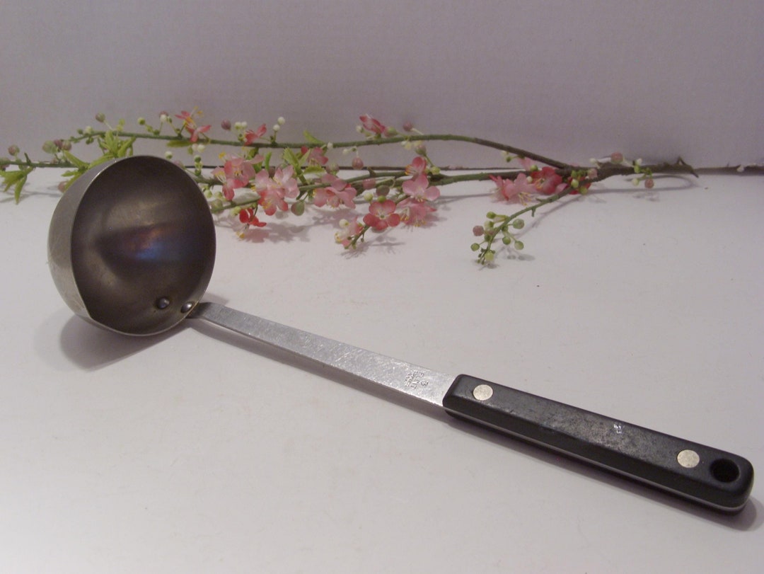 Flint Stainless Steel Soup Ladle Vintage Kitchen Utensil, Tool, Gadget Has Black Handle Old ...