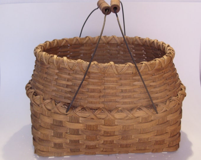 Handwoven Vintage Basket With Double Metal and Wood Handles Signed ...