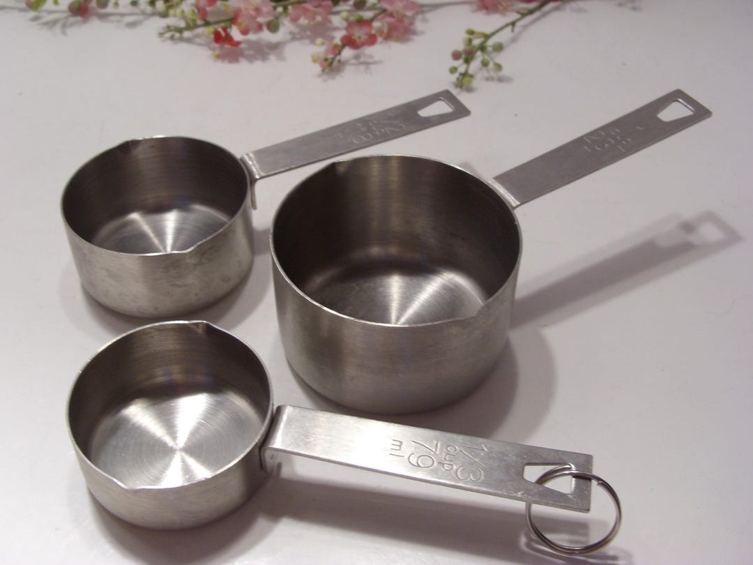 Heavy Stainless Steel Measuring Cups Set of Three Includes 1/3 Cup, 1/2 ...