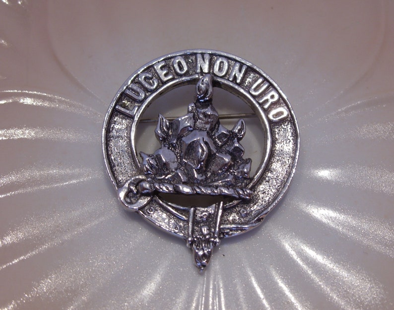 Mackenzie Clan Crest Brooch Pin Has Mountain in Flames With - Etsy