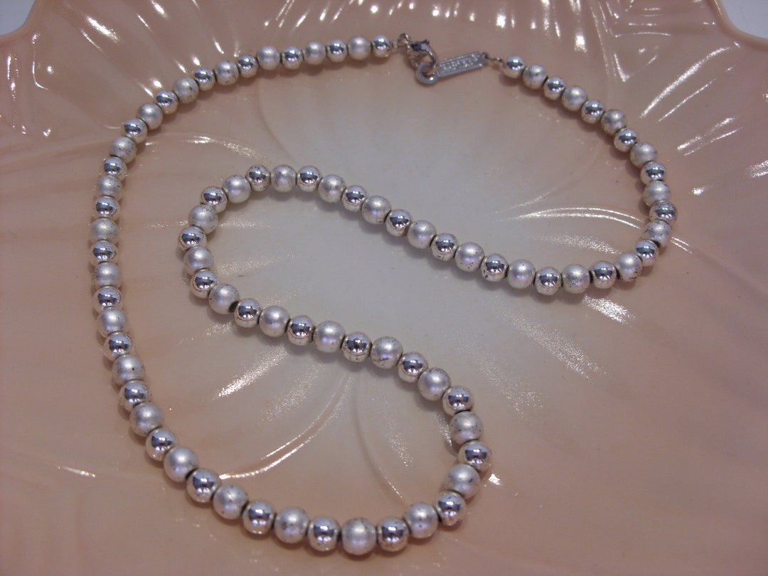 Napier Silver Bead Necklace 19 Inch Vintage Napier Necklace With ...