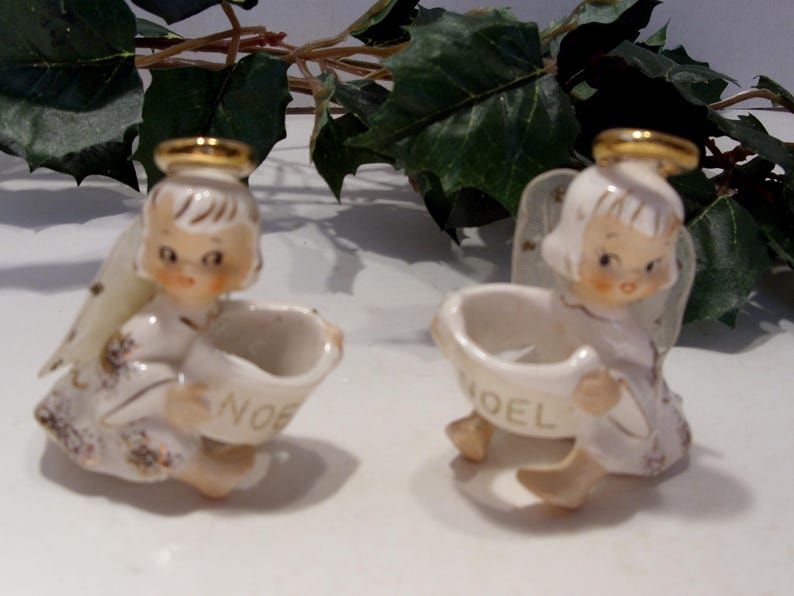 Vintage Lefton Noel Angel Candle Huggers: 1950s Ceramic Christmas Decor ...