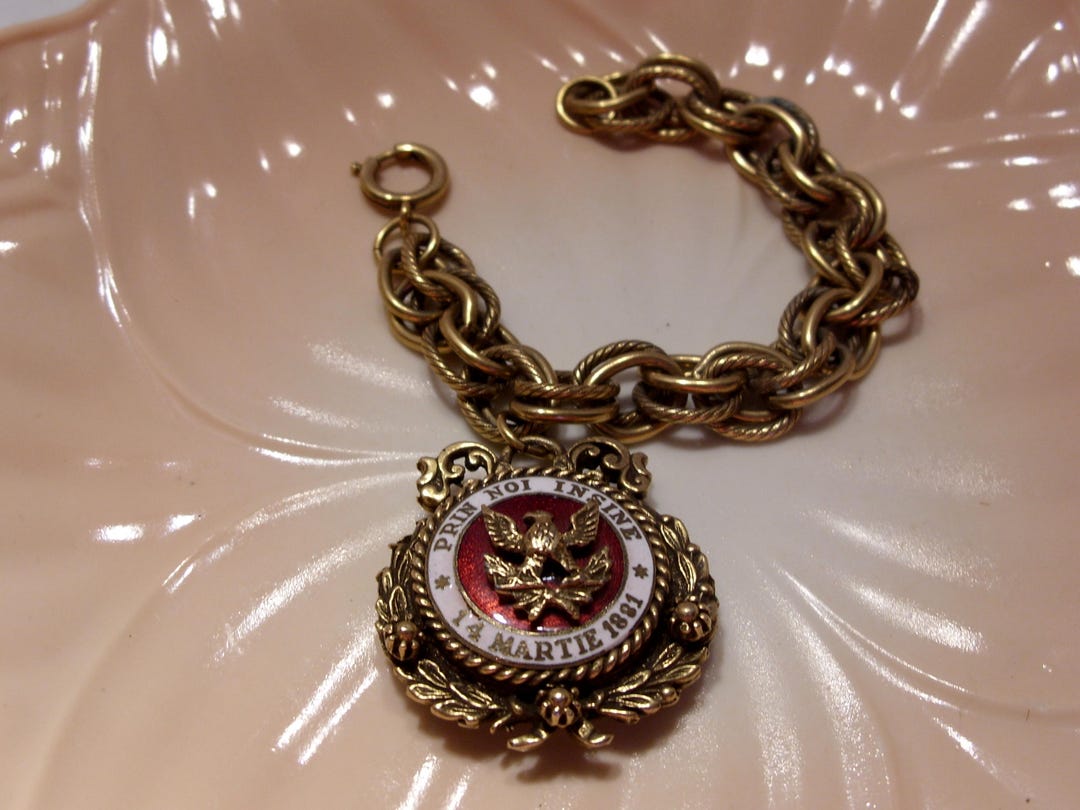 RARE Unmarked Coro Enamel Romanian Eagle Medallion Charm Bracelet ...