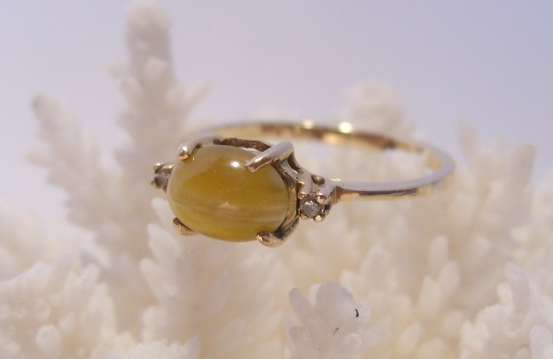 Cats Eye and Diamond 14 K Gold Ring FREE SHIPPING USA Cats Eye | Etsy