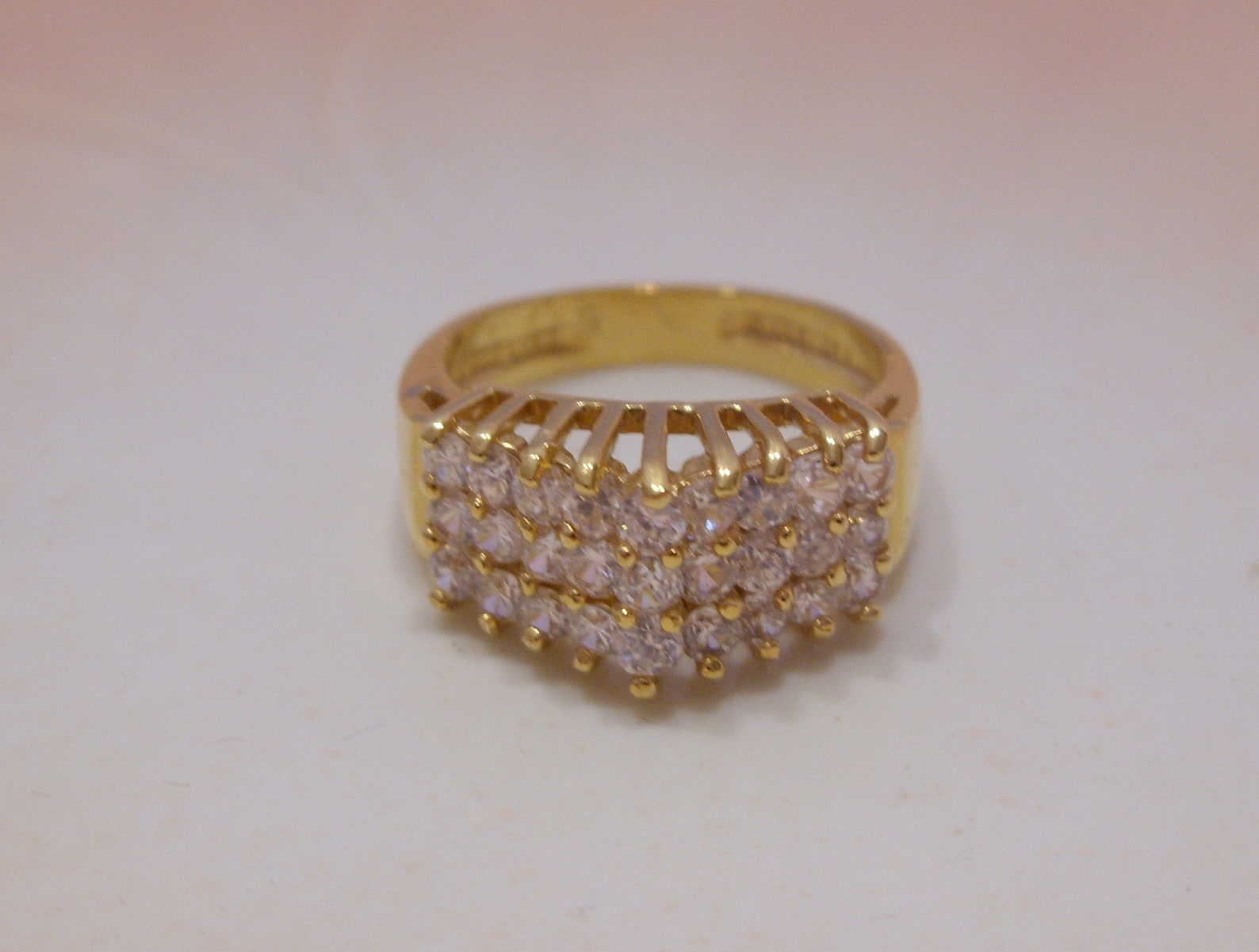 14 KT Heavy Gold Electroplate Ring Size 8 1/2 Has Three Rows | Etsy