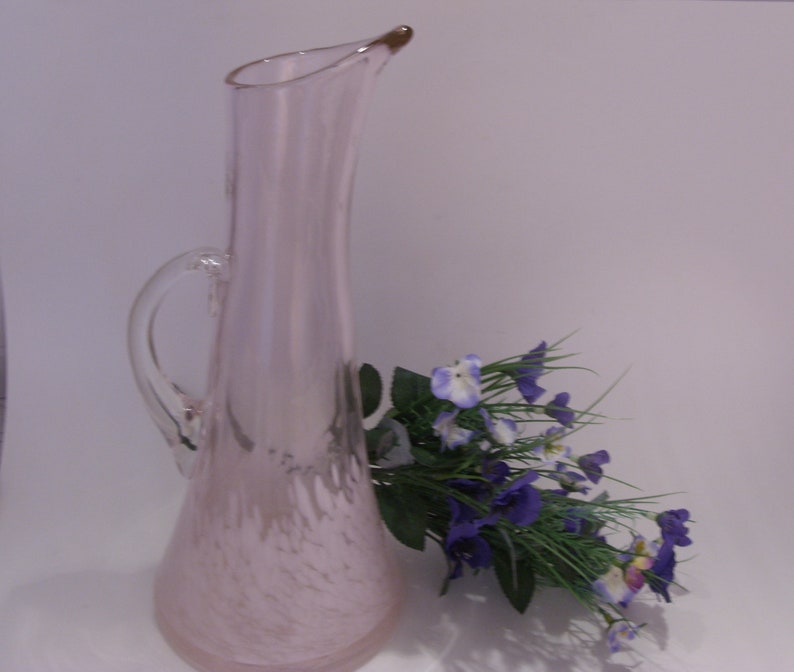 Hand Blown Tall Pink Glass Pitcher Spatterware Bottom Made by | Etsy