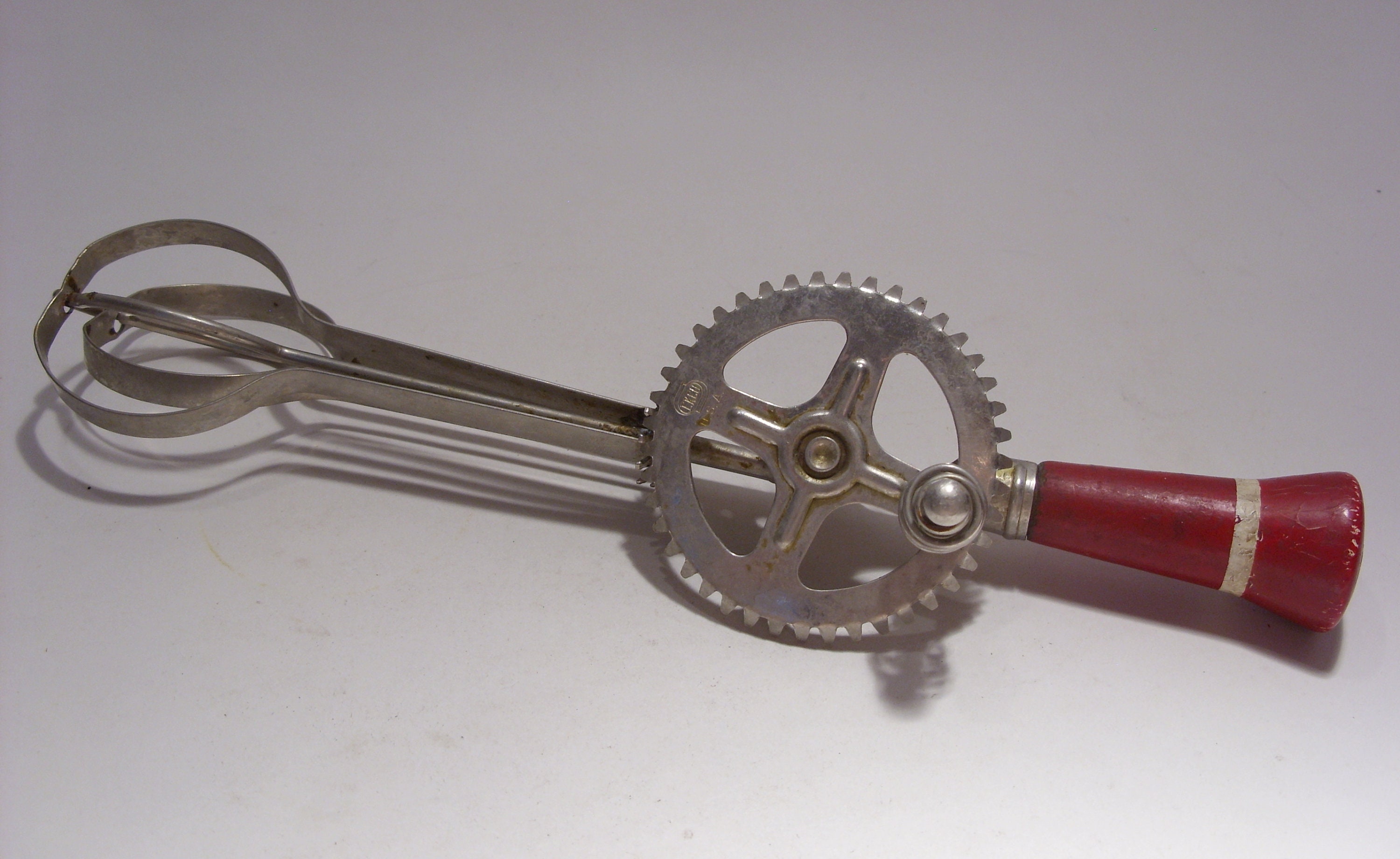 Ecko Vintage Egg Beater Mixer With Red and White Wood Handle | Etsy