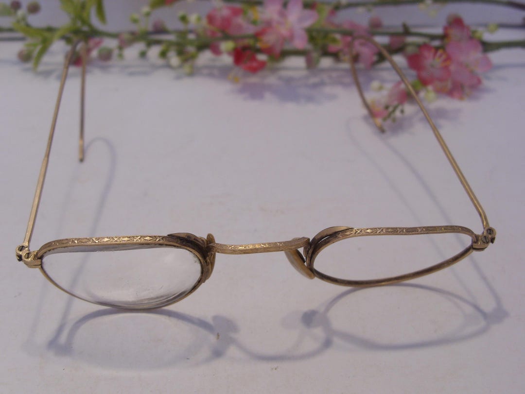 12KT Gold Filled Vintage Wire Frame Eyeglasses Beautiful Embossed Frame ...