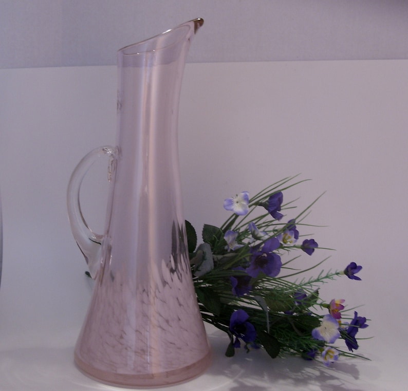 Hand Blown Tall Pink Glass Pitcher Spatterware Bottom Made by | Etsy