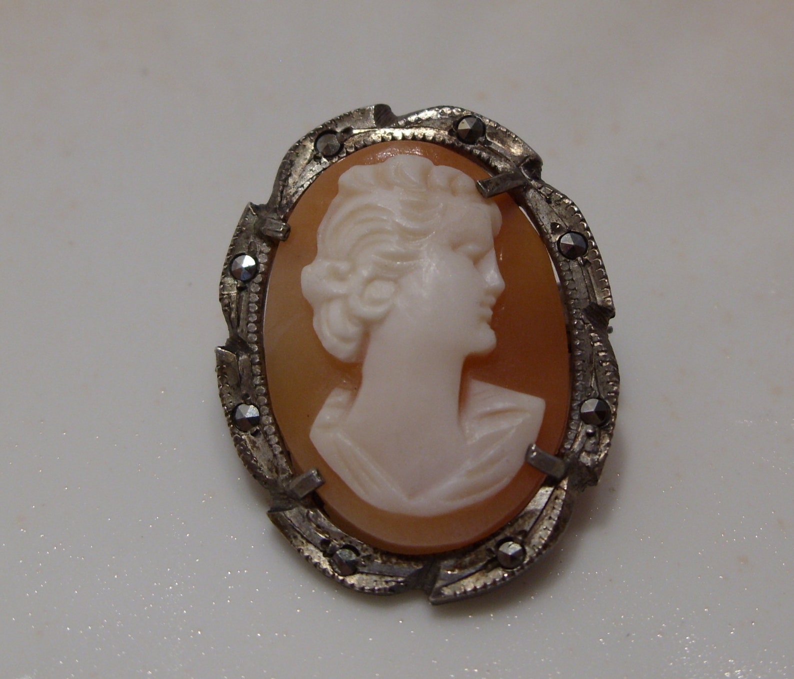 German Silver Small Shell Cameo Marcasite Pin Brooch FREE - Etsy