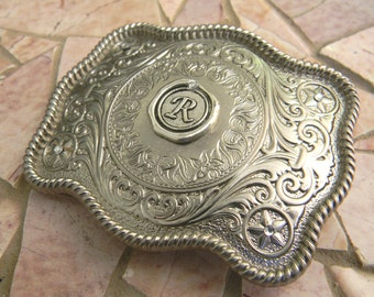 Silver Monogram Belt Buckle Letter T Western Belt Buckle Wax | Etsy