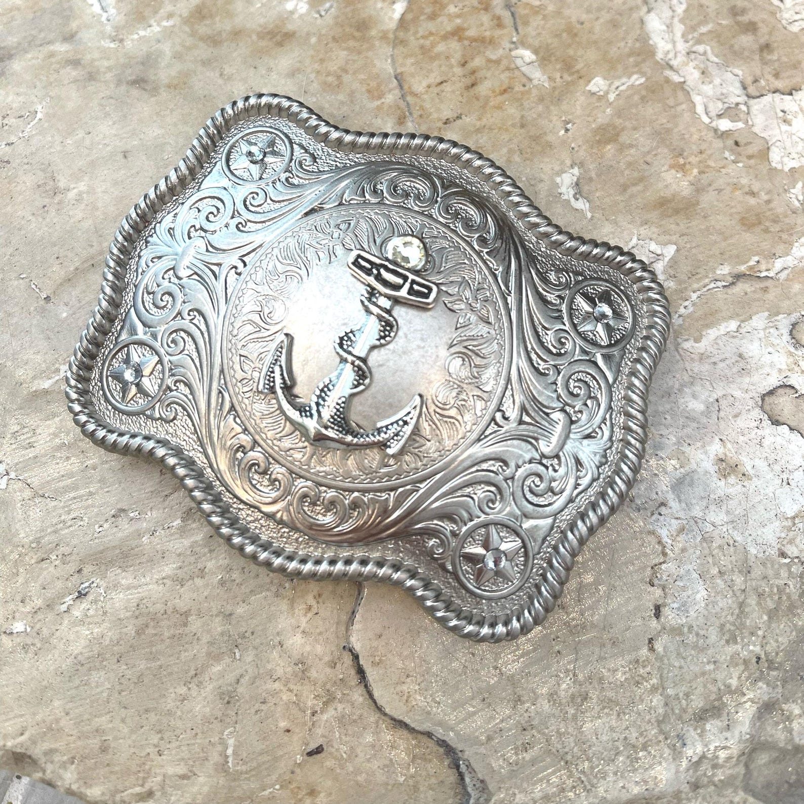 Anchor Belt Buckle, Silver Western Mens Womens Ships Anchor Buckle ...