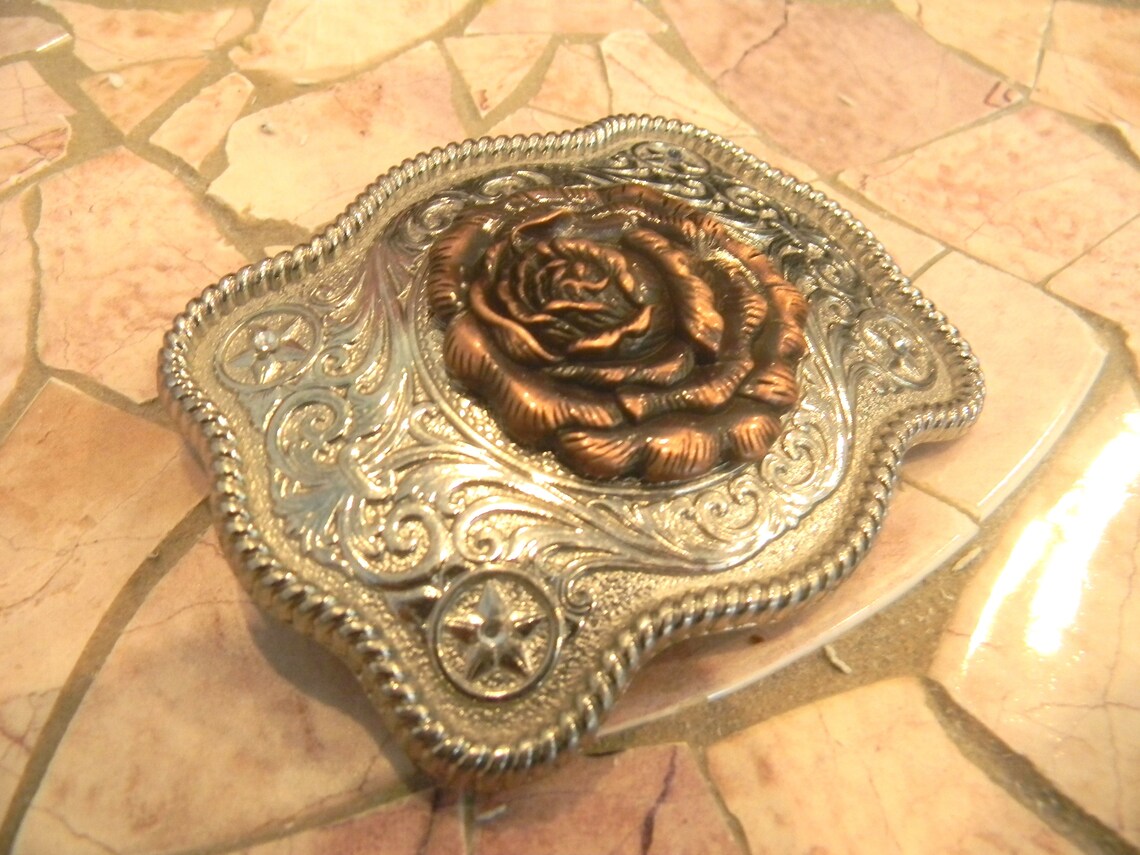 Copper Rose Western Belt Buckle, Flower Petal Nature Gift, Unique Metal ...