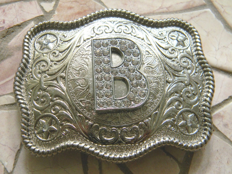 Monogram Letter B Personalized Silver Belt Buckle Rhinestone | Etsy