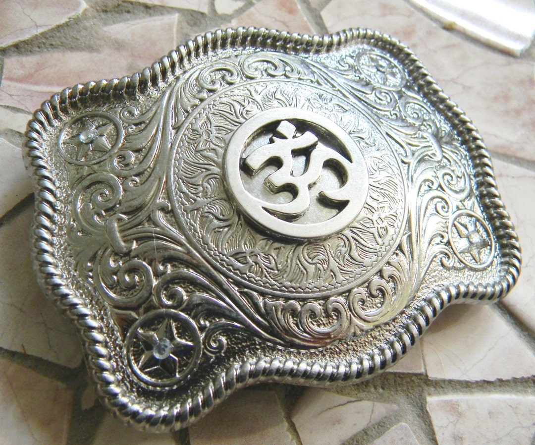 Yoga Silver Belt Buckle, Ohm Symbol, Om Meditation Mantra, Buddhist ...