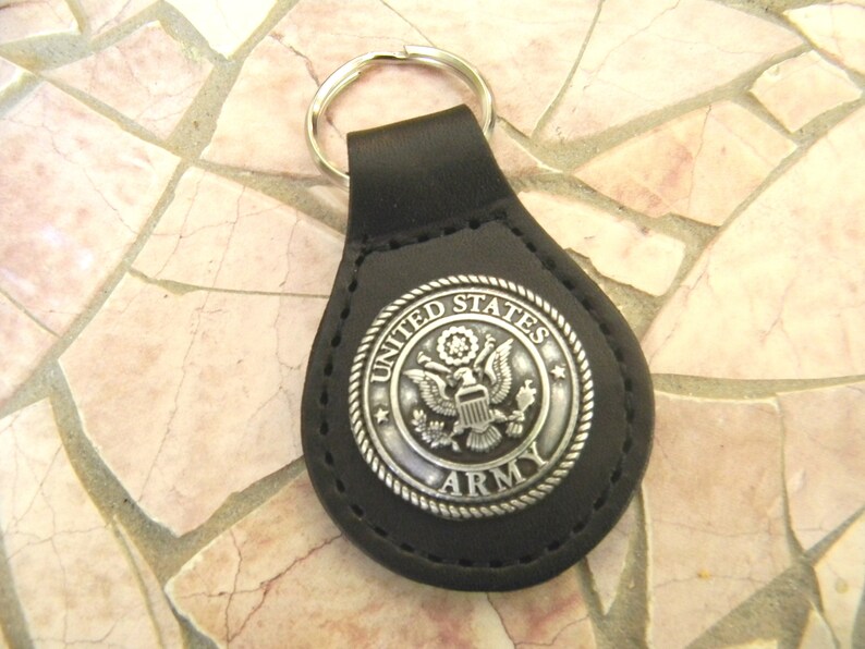 Army Concho Keychain, Black Leather Army Key Fob, Key Ring, Army Gifts ...